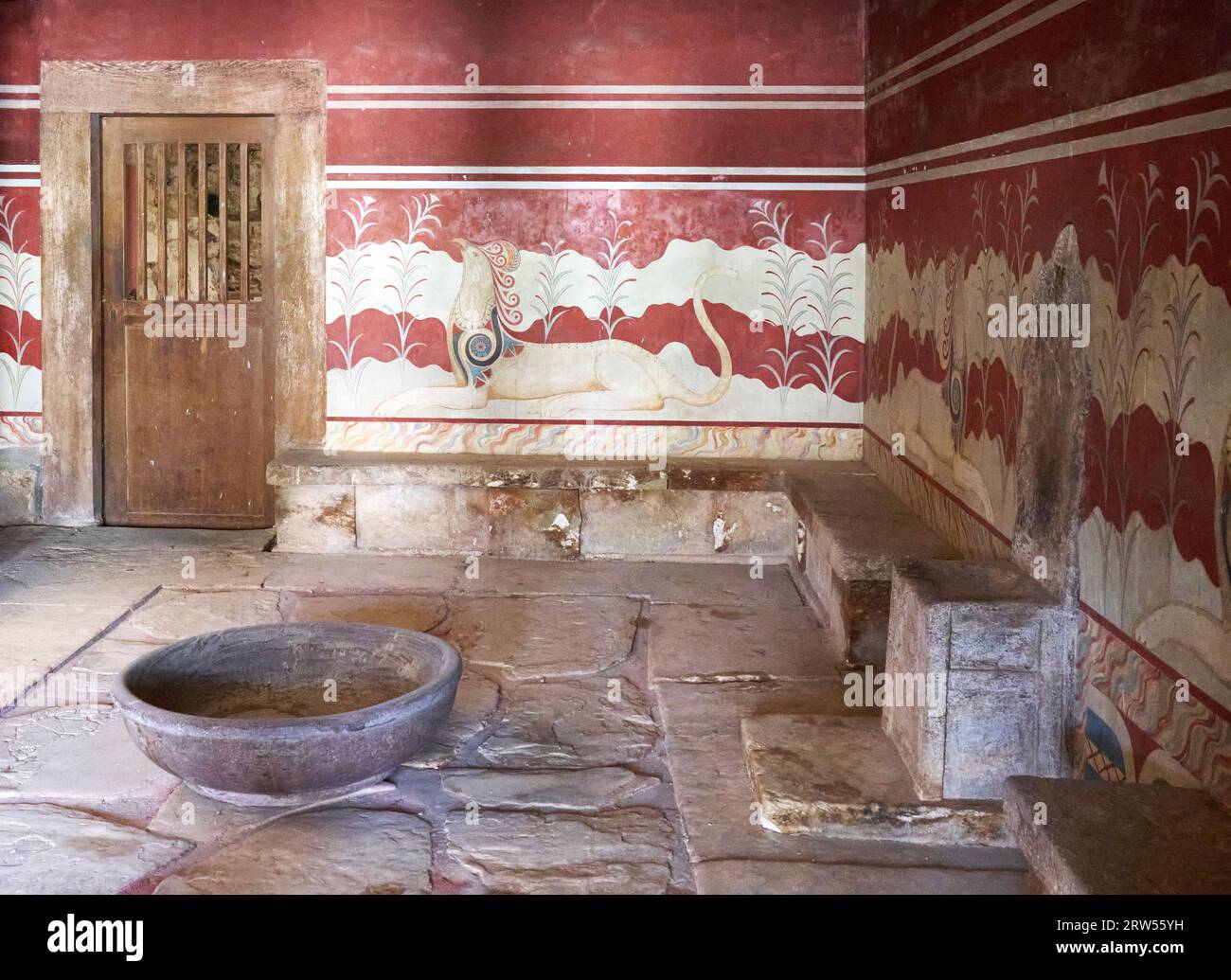 The throne room of King Minos in Knossos Palace, the main Bronze Age ...