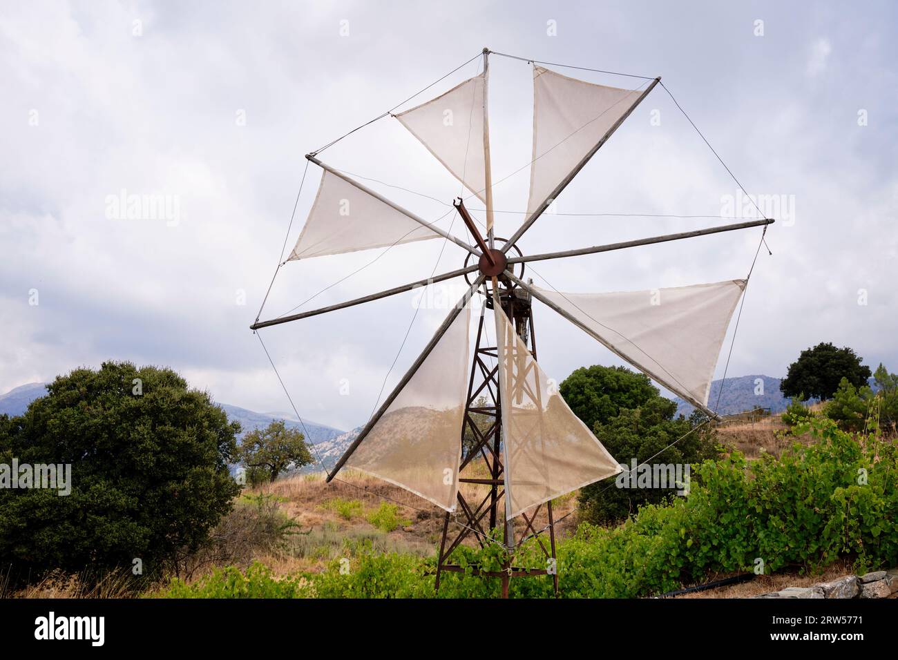 Greek windmill water pump, Lasinthos Eco Park area, Lasithi Plain ...