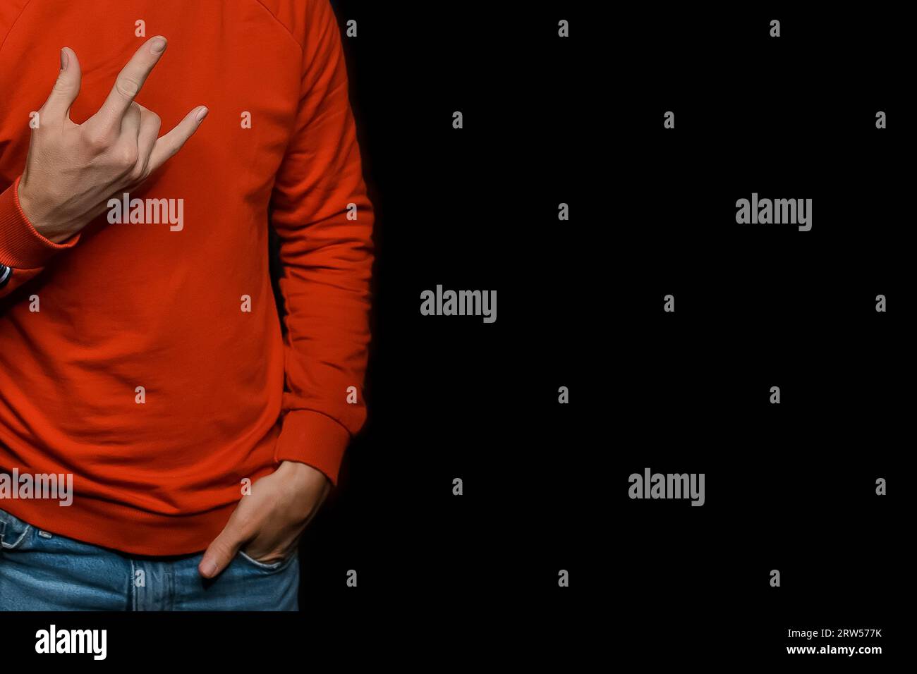 Gesture of a man's hand, close-up, sign and symbol of the rocker ...