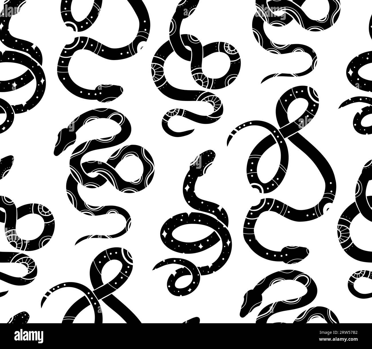 Vector seamless pattern with black celestial snake silhouettes with ...