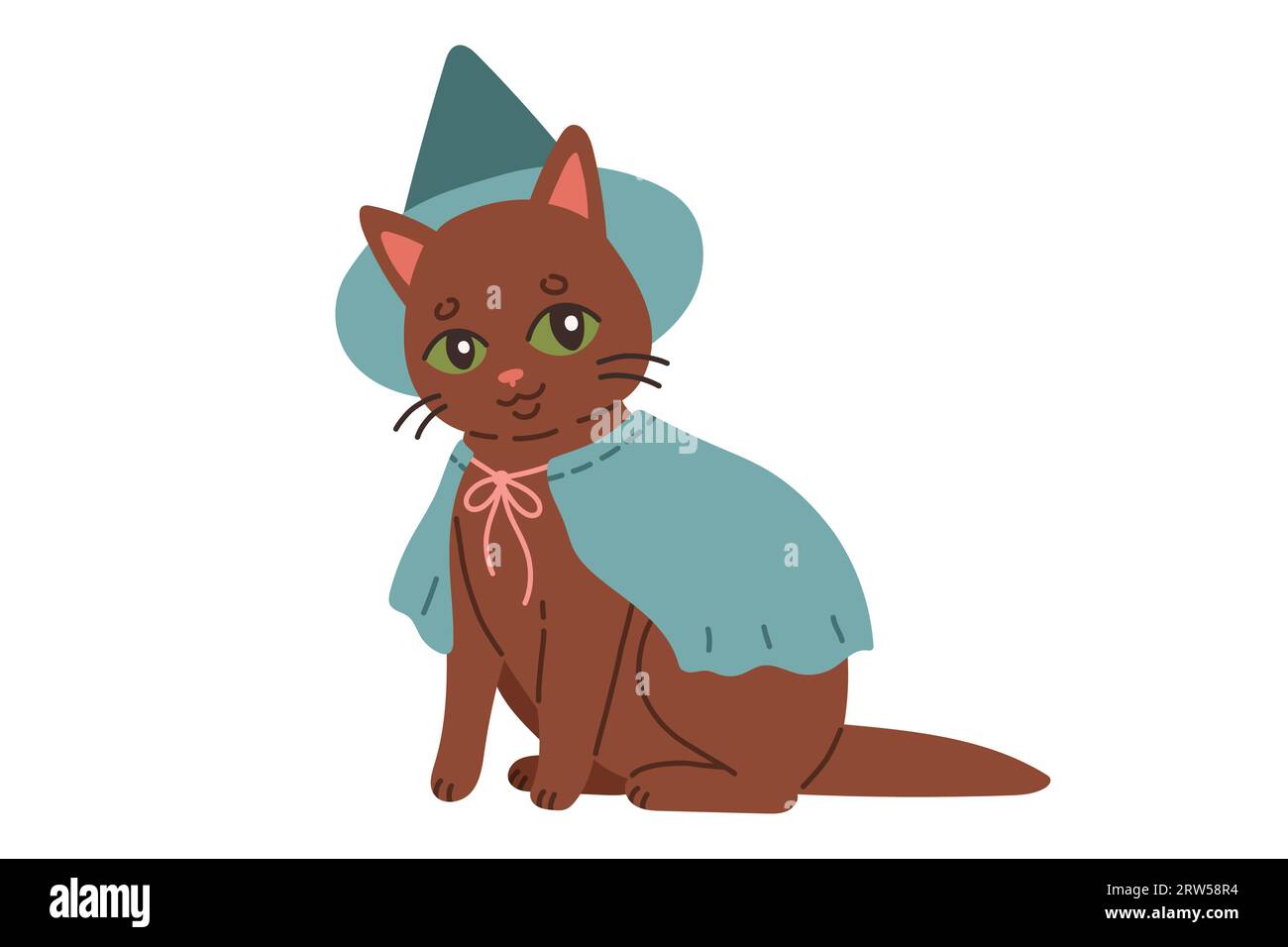 Halloween cat. Brown kitten in blue witch costume. Happy halloween ...