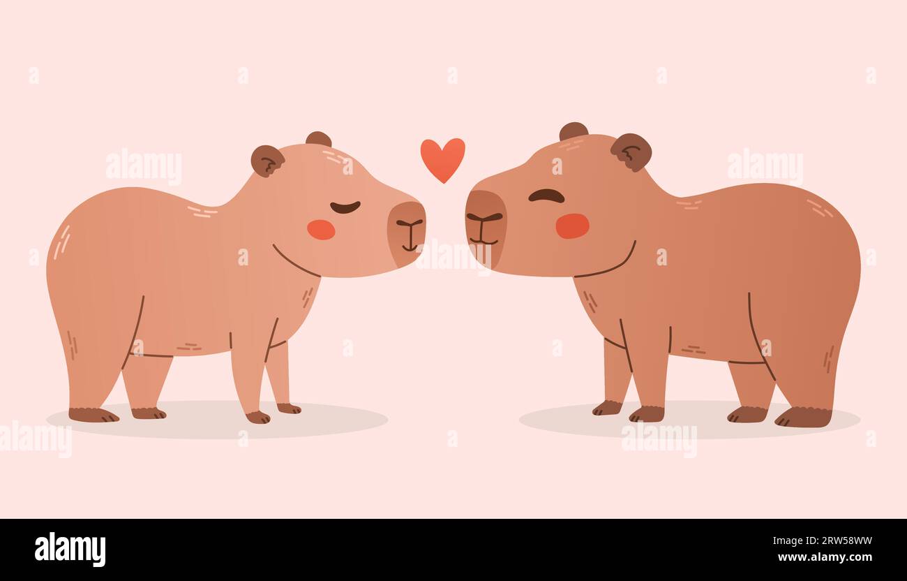 Capybaras in love. Vector illustration of two capibaras with heart on ...