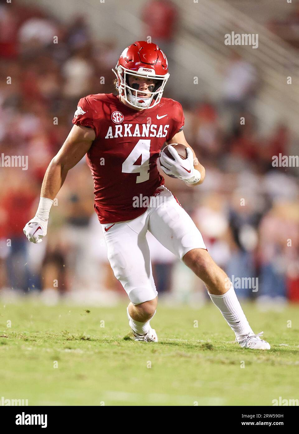 September 16, 2023: Isaac TeSlaa #4 Arkansas receiver comes across the ...