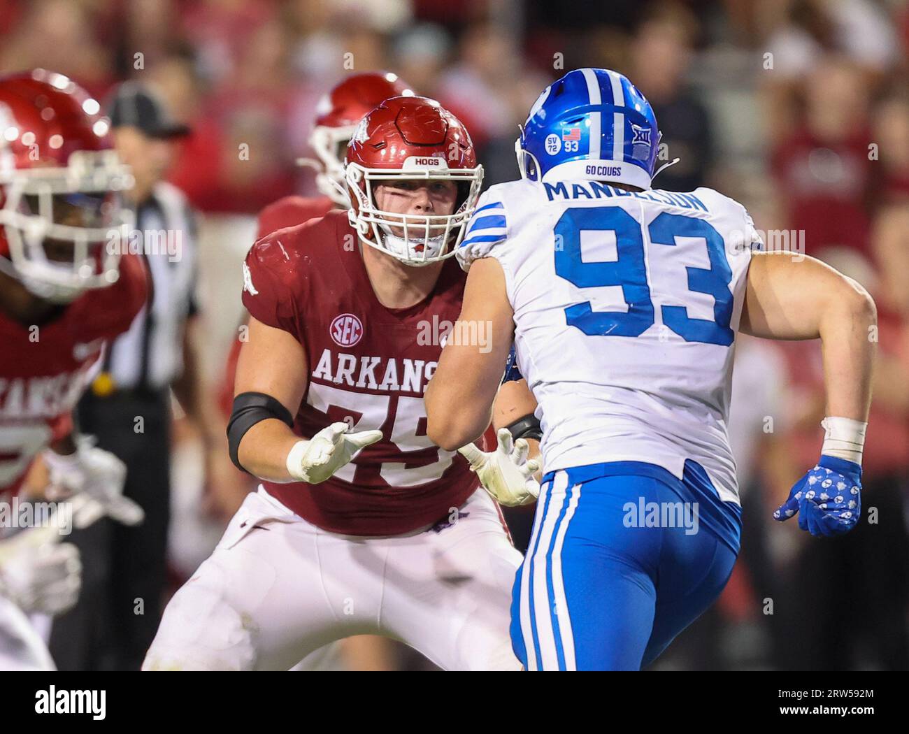 September 16, 2023: Patrick Kutas #75 Arkansas offensive lineman eyes ...