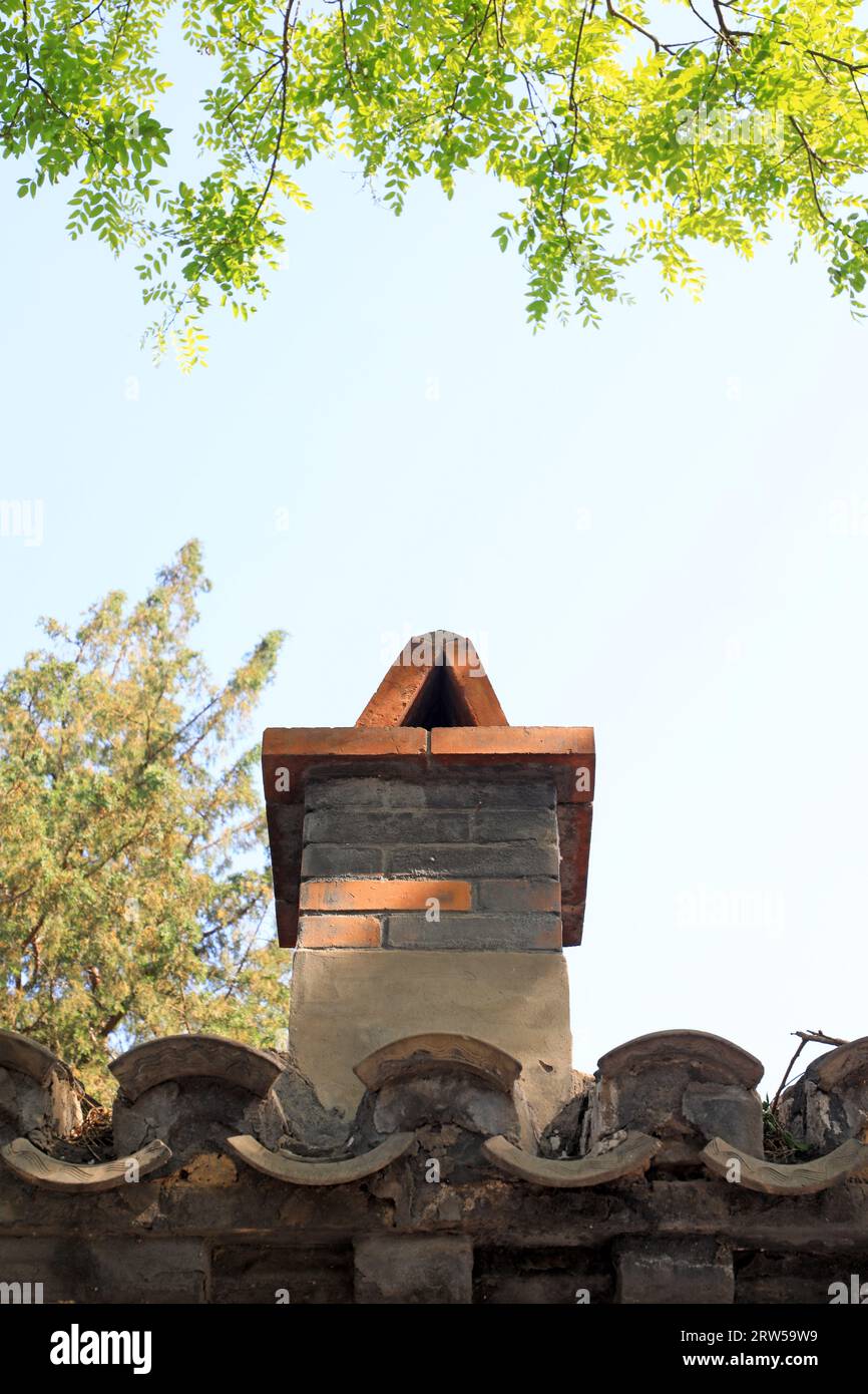The old chimney landscape is on the roof of folk houses, Beijing Stock ...