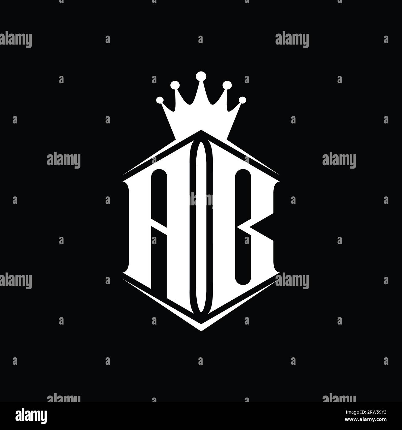AB Letter Logo monogram hexagon shield shape crown with sharp style ...