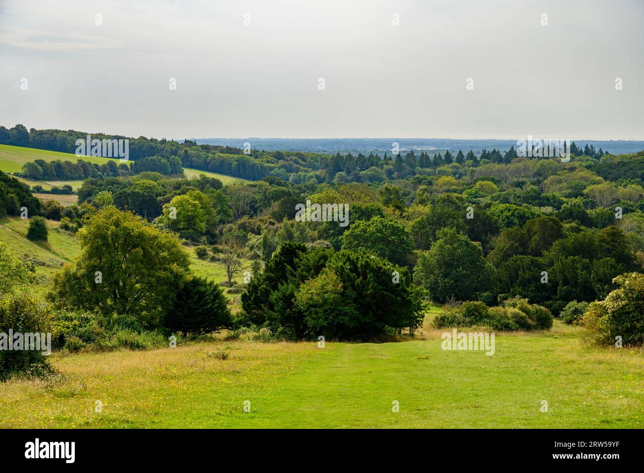 A view over the countryside towards the south coast from the grassy ...