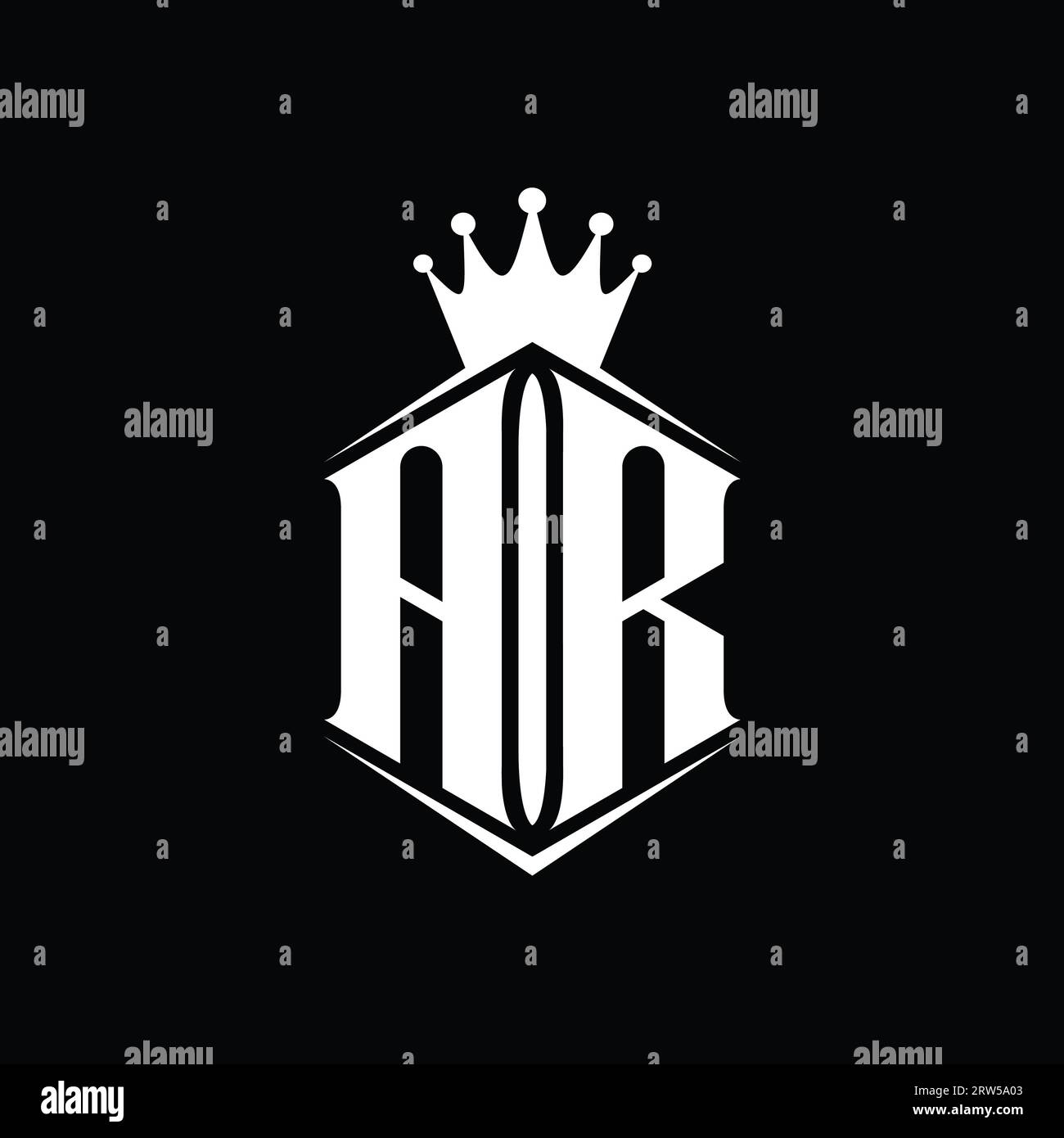 AR Letter Logo monogram hexagon shield shape crown with sharp style ...