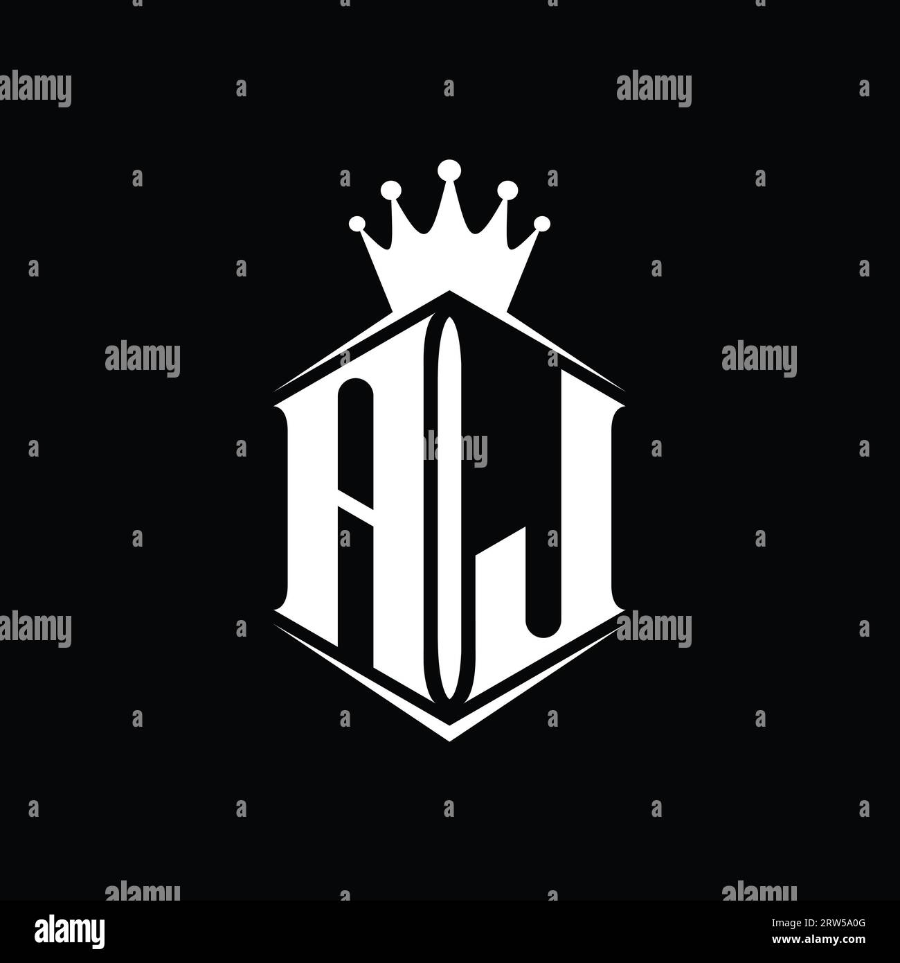 AJ Letter Logo monogram hexagon shield shape crown with sharp style ...