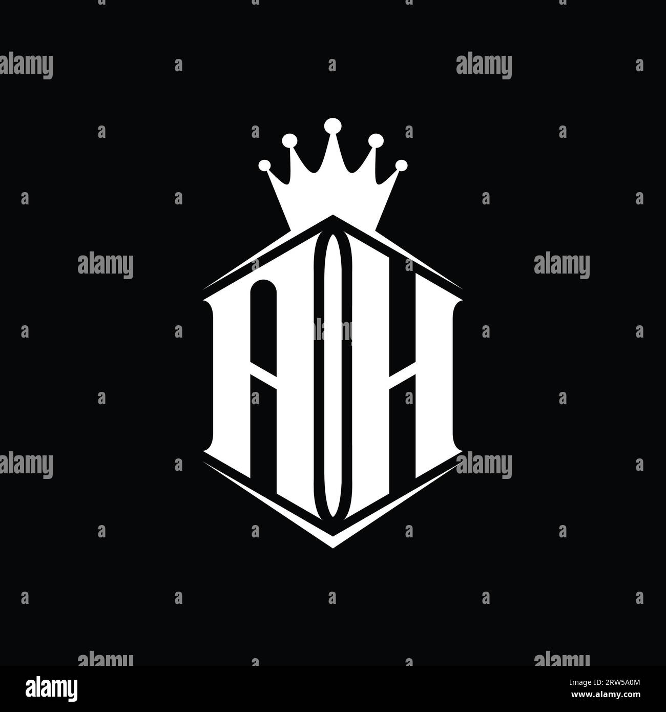 AH Letter Logo monogram hexagon shield shape crown with sharp style ...