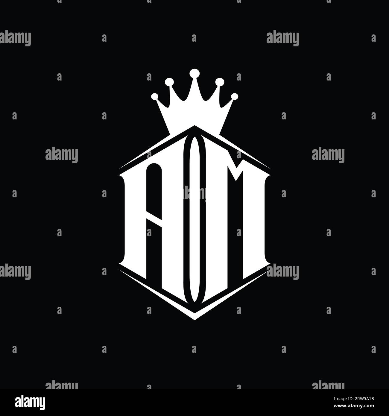 AM Letter Logo monogram hexagon shield shape crown with sharp style ...
