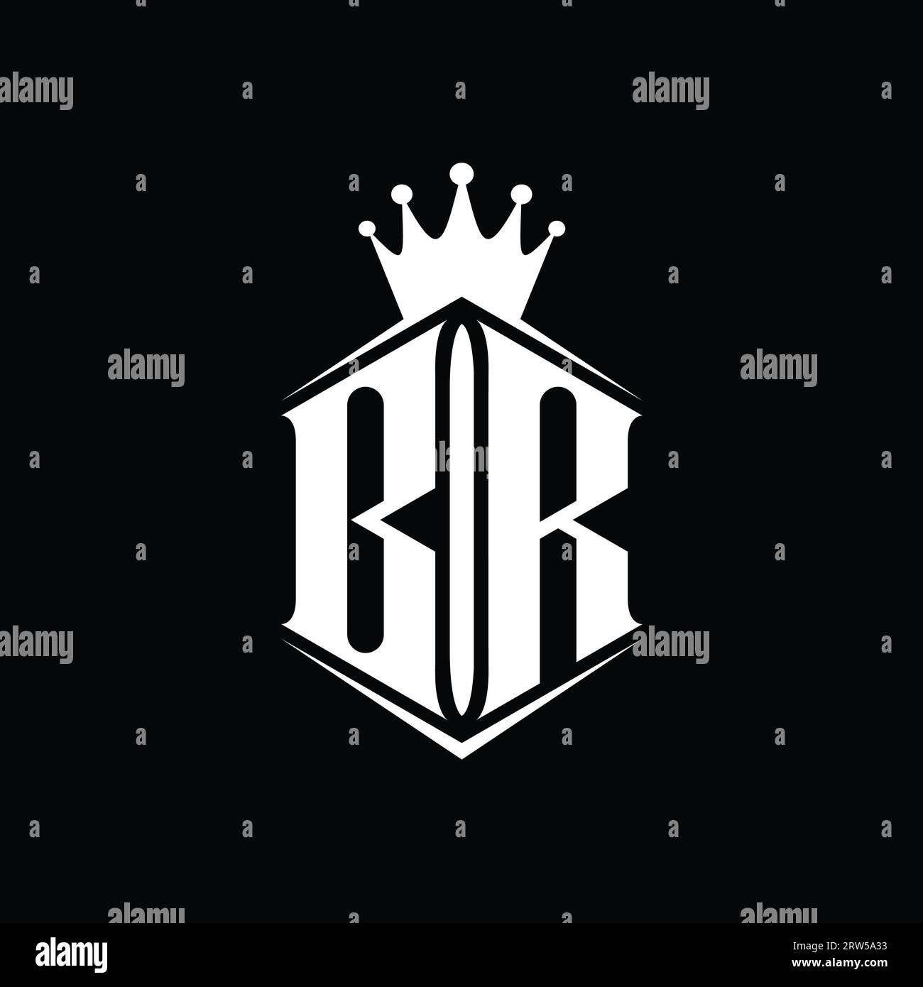 BR Letter Logo monogram hexagon shield shape crown with sharp style ...