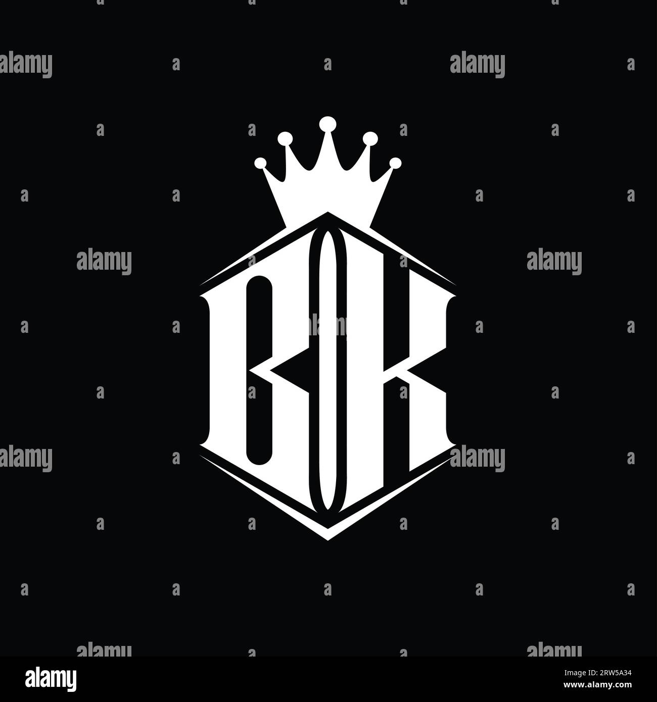 BK Letter Logo monogram hexagon shield shape crown with sharp style design template Stock Photo ...