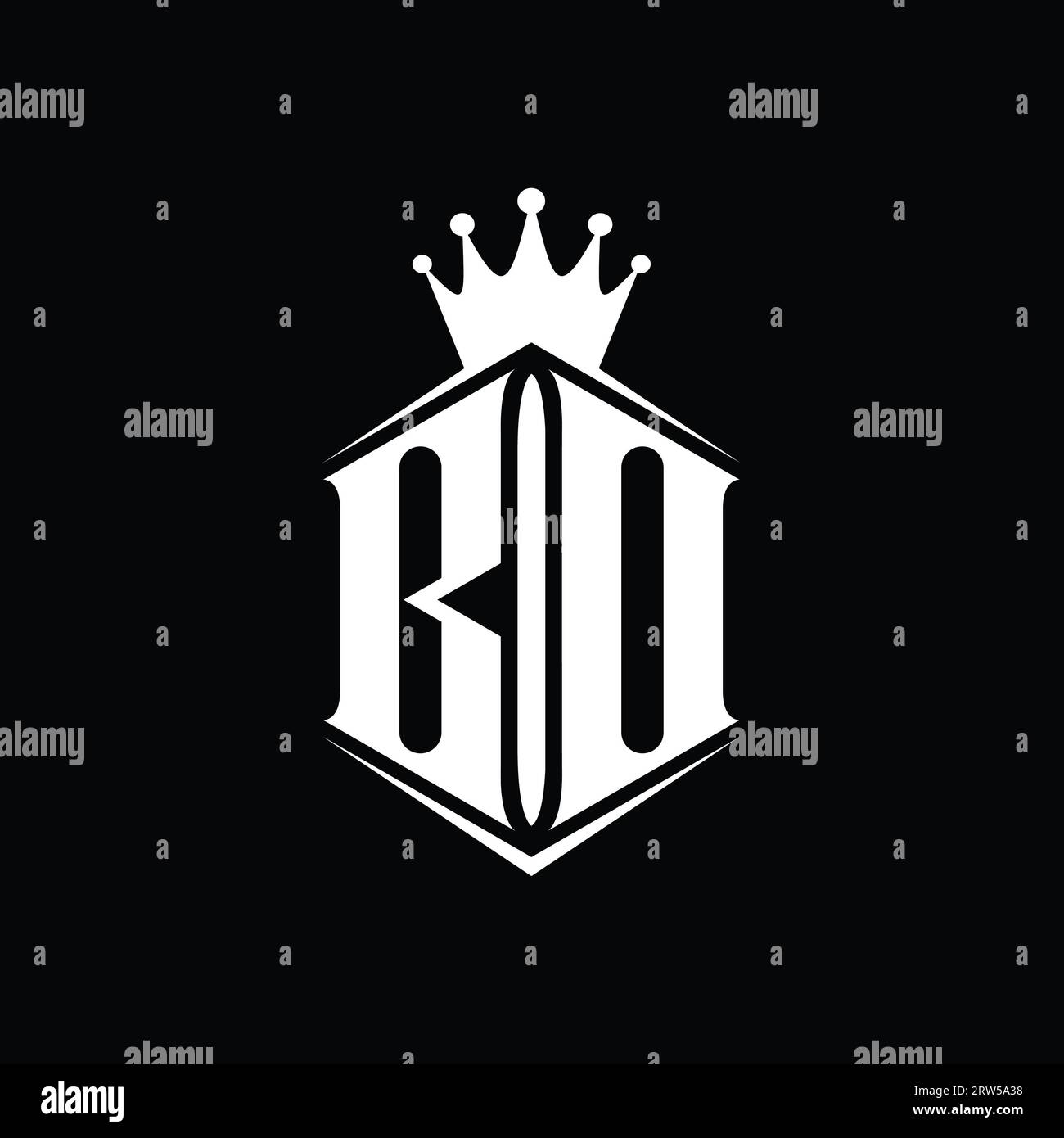 BO Letter Logo monogram hexagon shield shape crown with sharp style ...