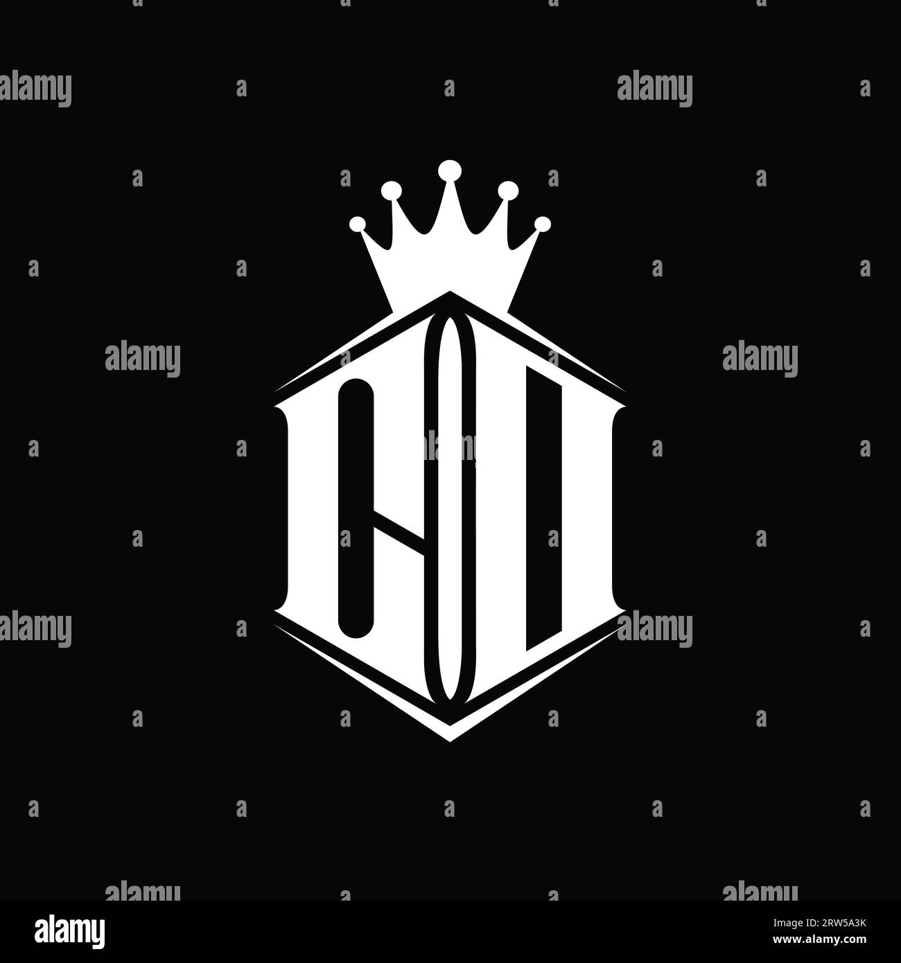 CD Letter Logo monogram hexagon shield shape crown with sharp style ...