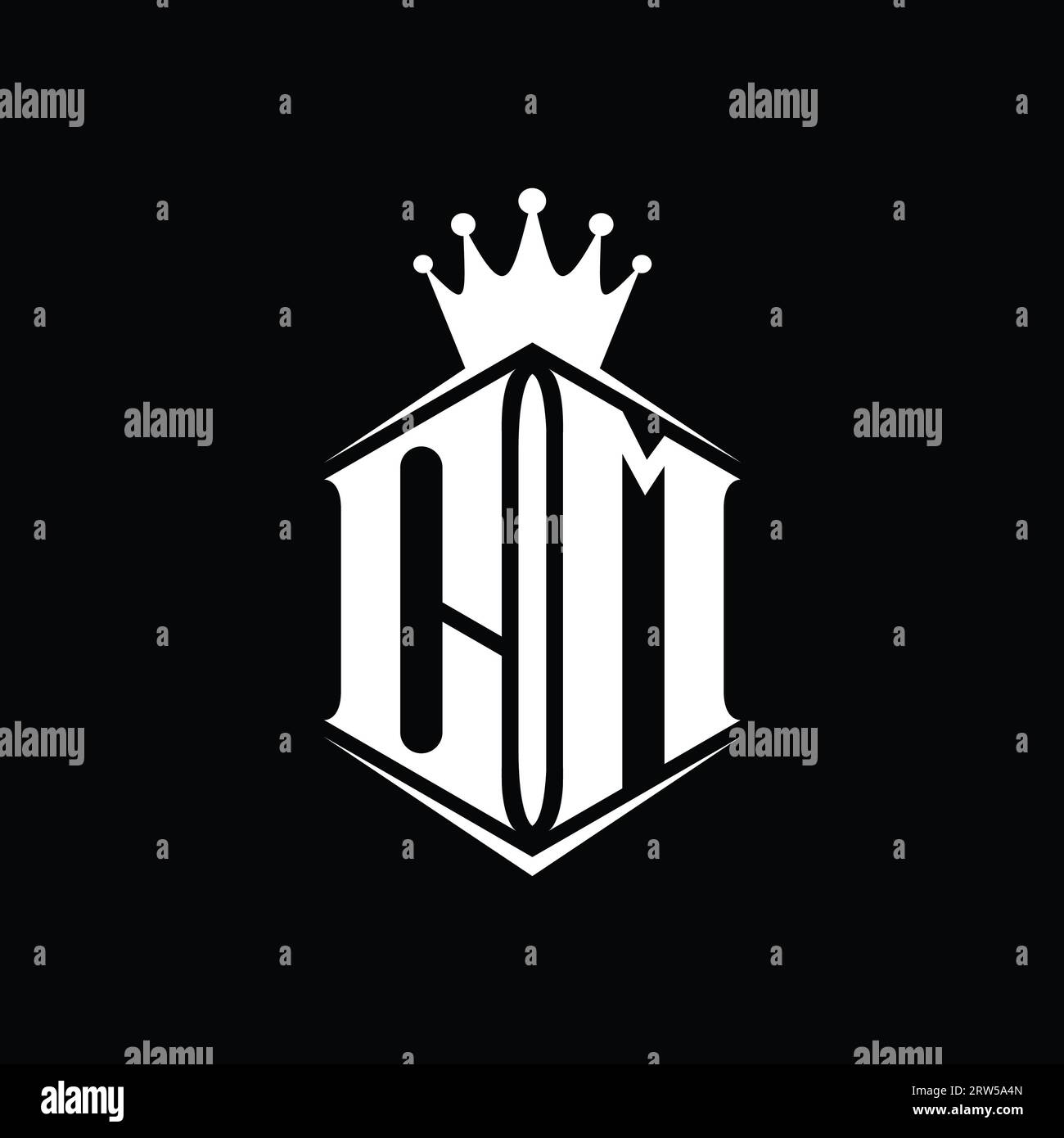CM Letter Logo monogram hexagon shield shape crown with sharp style ...