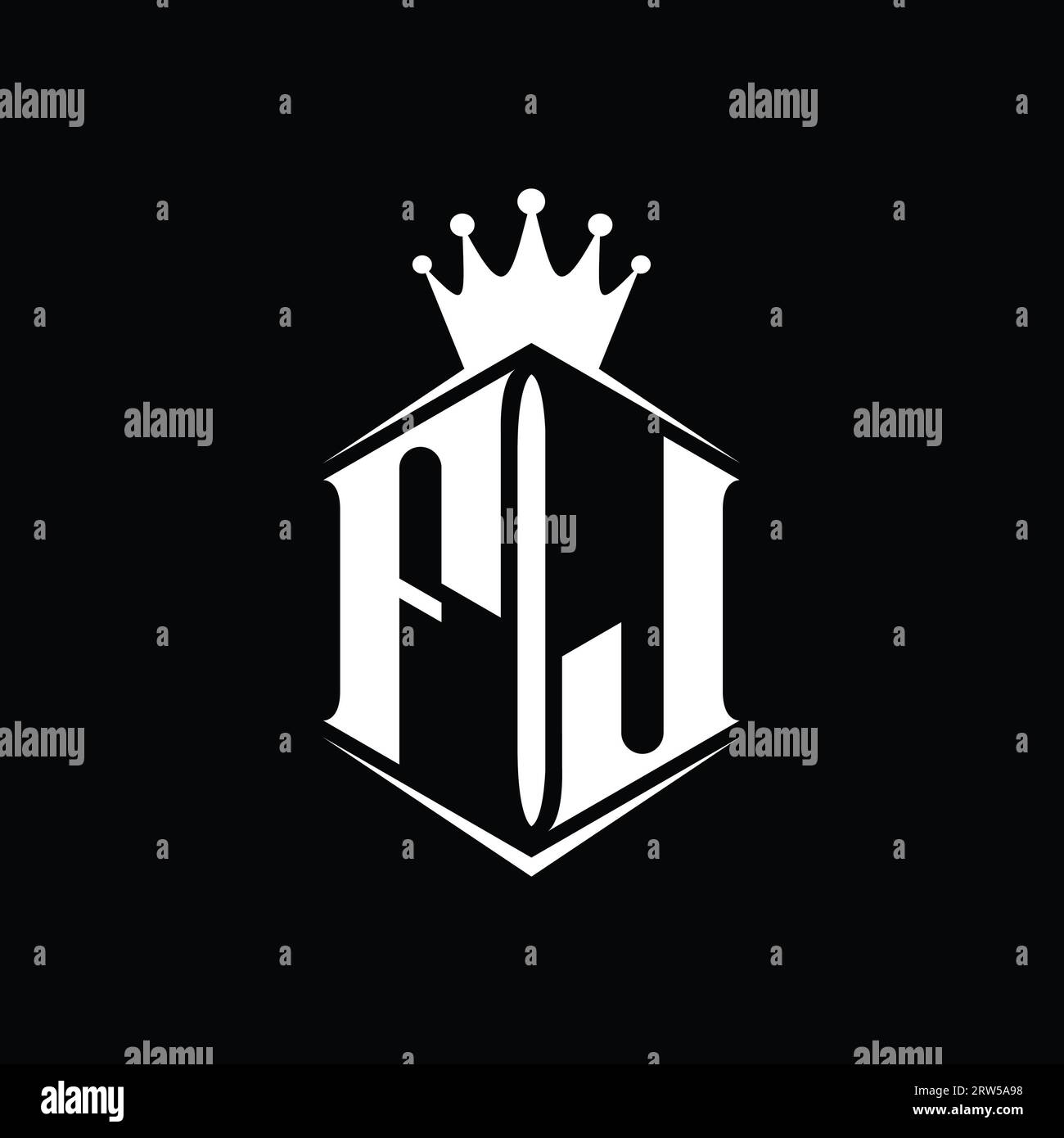 FJ Letter Logo monogram hexagon shield shape crown with sharp style design template Stock Photo ...