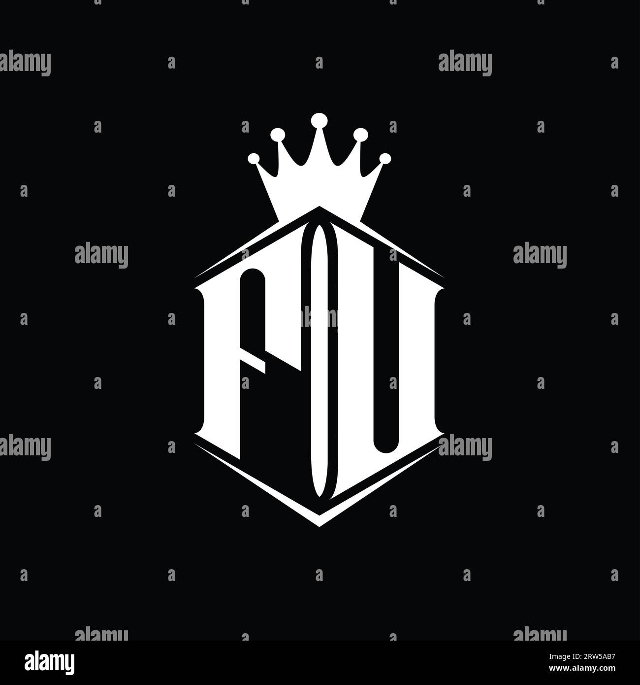 FU Letter Logo monogram hexagon shield shape crown with sharp style ...
