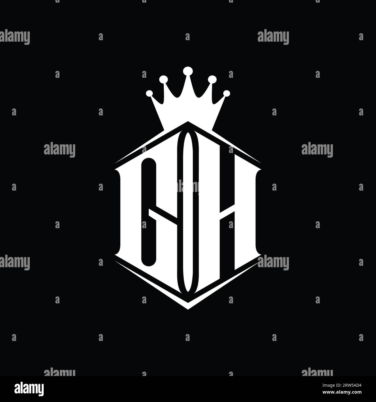GH Letter Logo monogram hexagon shield shape crown with sharp style ...