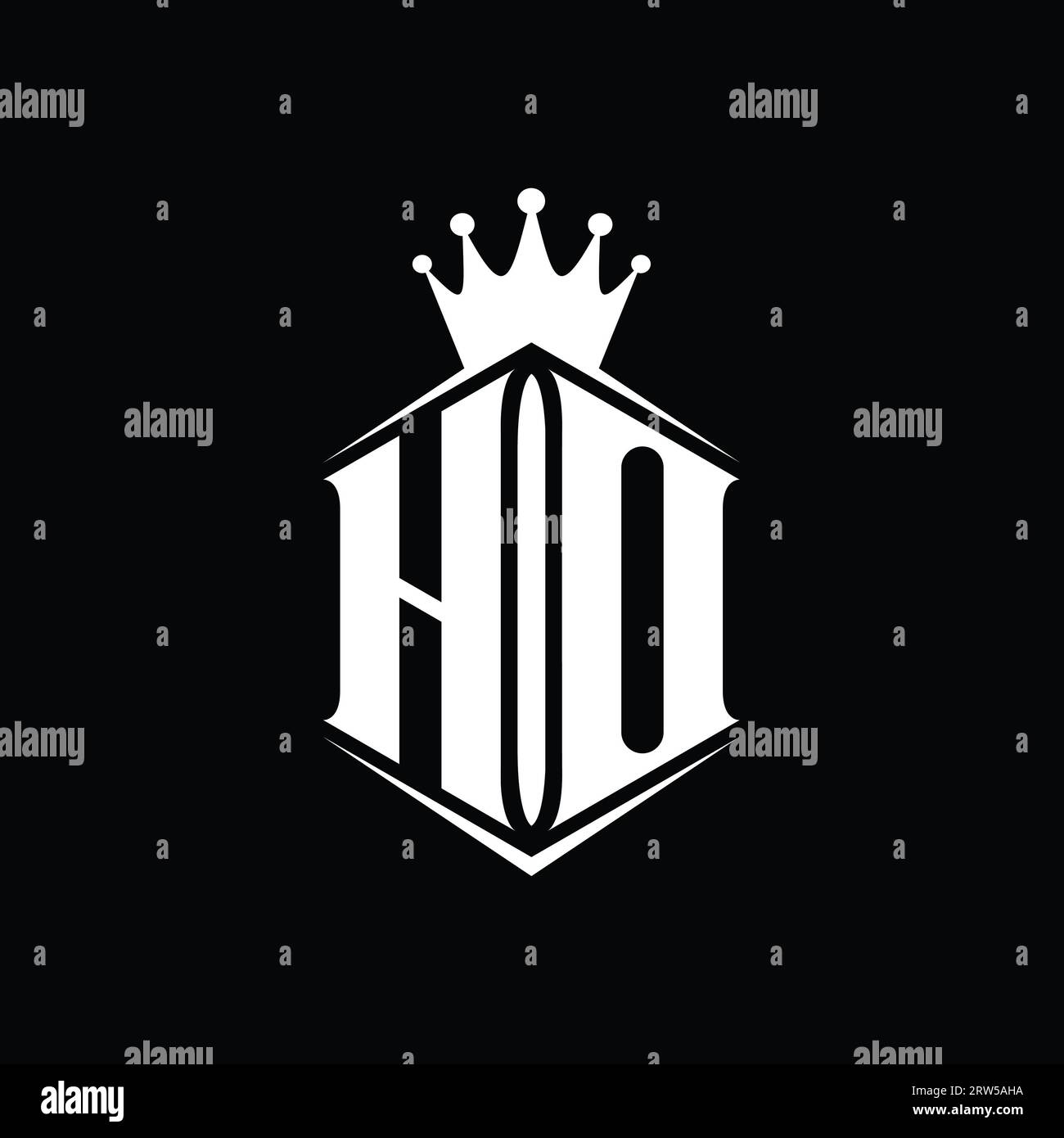 HO Letter Logo monogram hexagon shield shape crown with sharp style ...