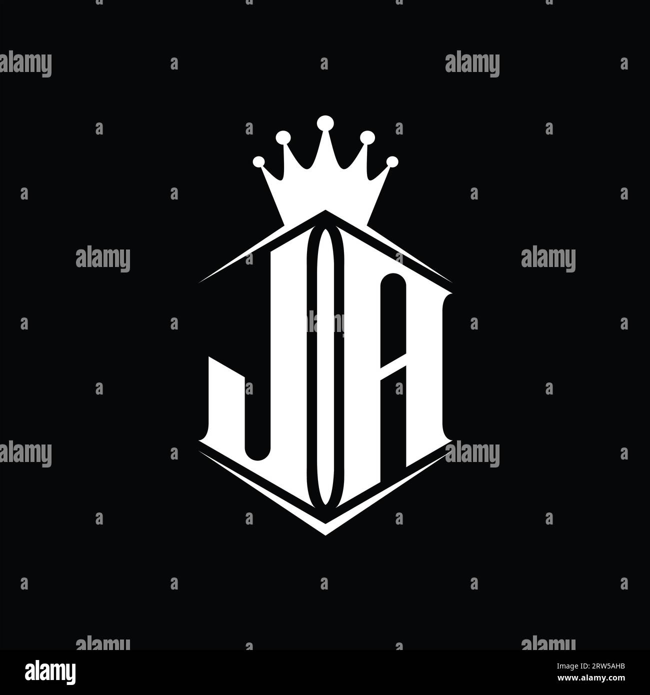 JA Letter Logo monogram hexagon shield shape crown with sharp style ...