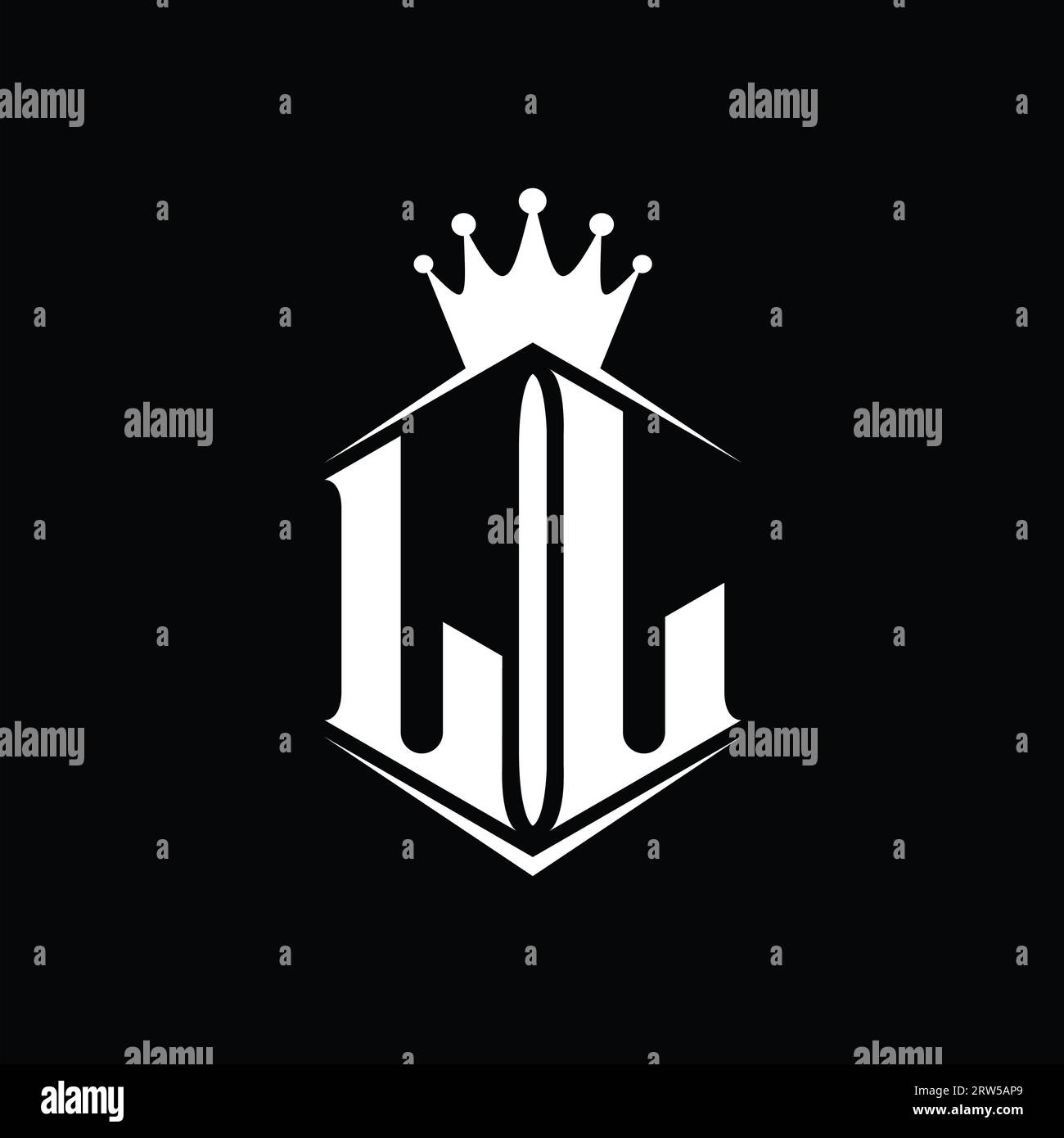 LL Letter Logo monogram hexagon shield shape crown with sharp style ...