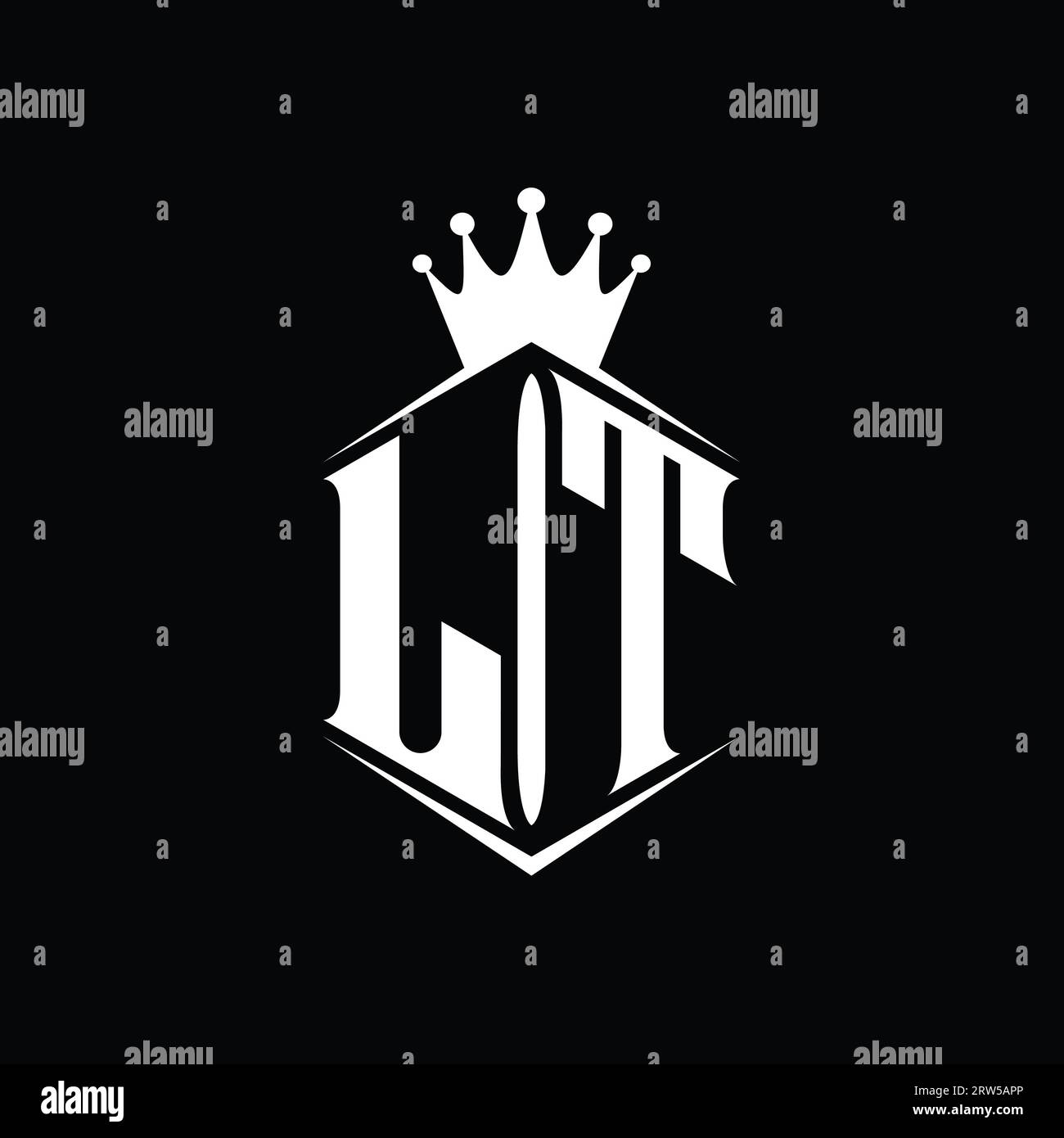 LT Letter Logo monogram hexagon shield shape crown with sharp style ...