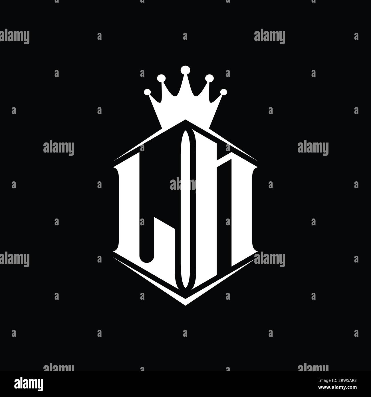 LN Letter Logo monogram hexagon shield shape crown with sharp style ...