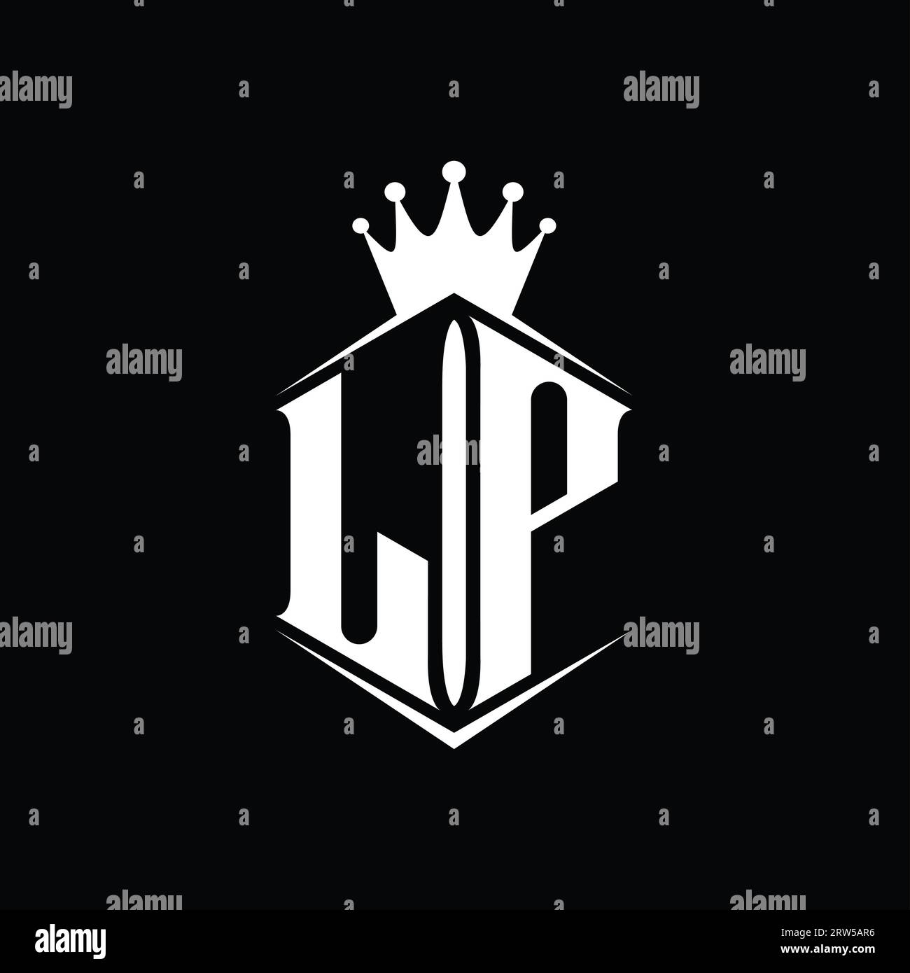 LP Letter Logo monogram hexagon shield shape crown with sharp style ...