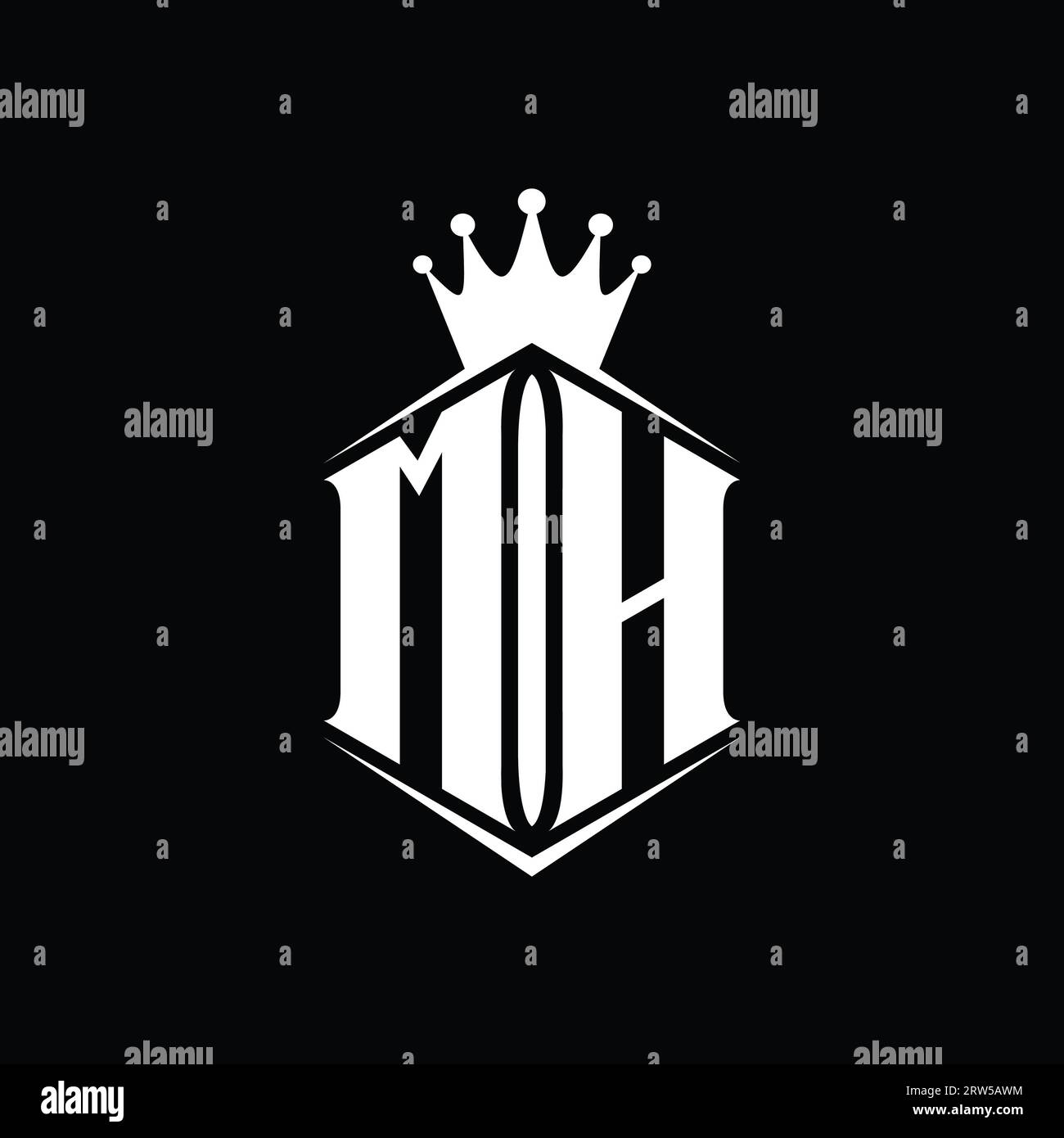 MH Letter Logo monogram hexagon shield shape crown with sharp style ...