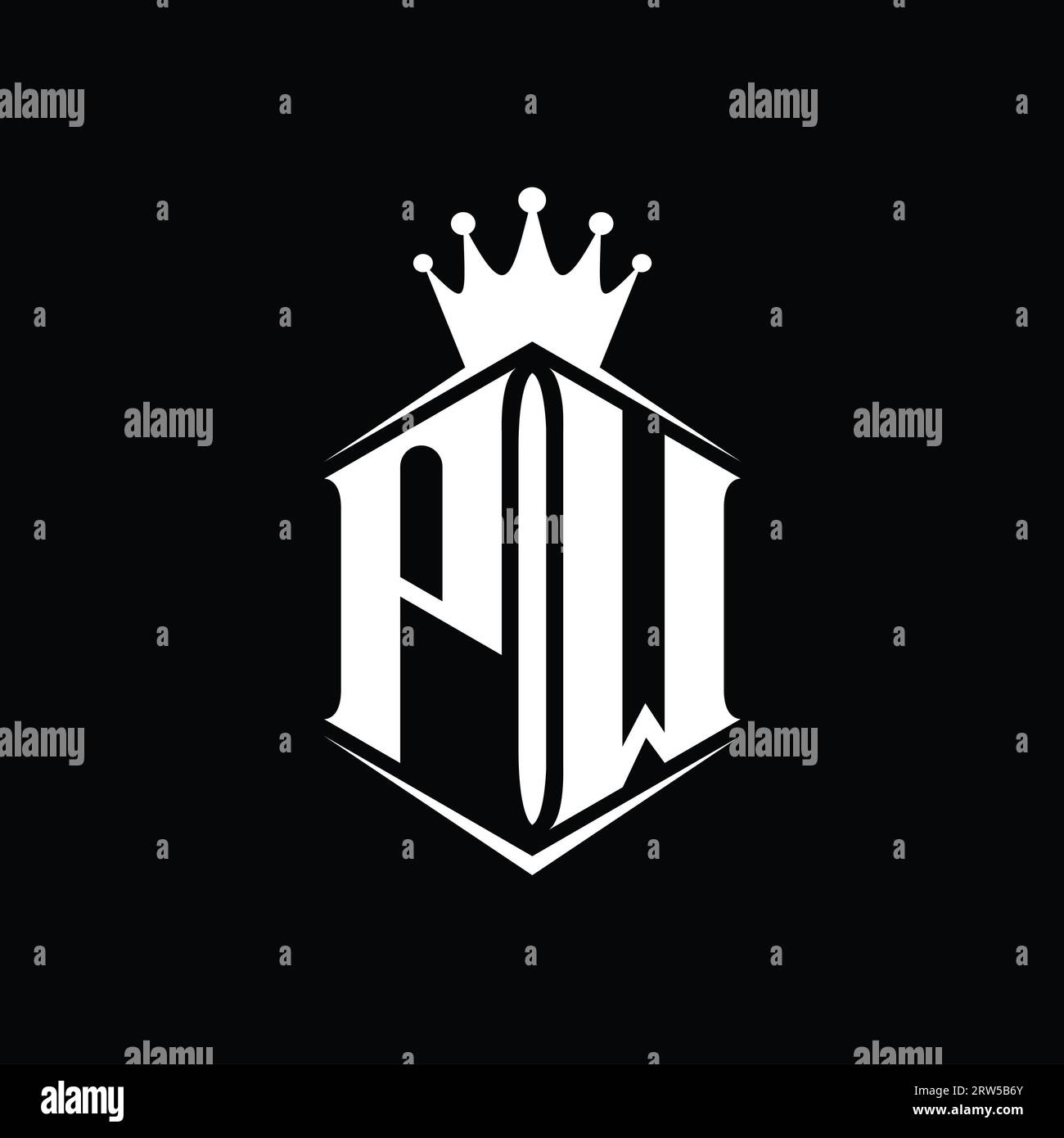 PW Letter Logo monogram hexagon shield shape crown with sharp style ...