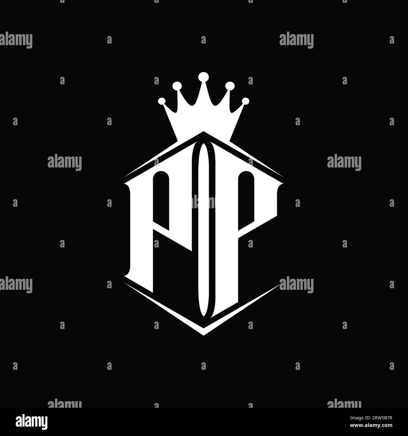 PP Letter Logo monogram hexagon shield shape crown with sharp style ...