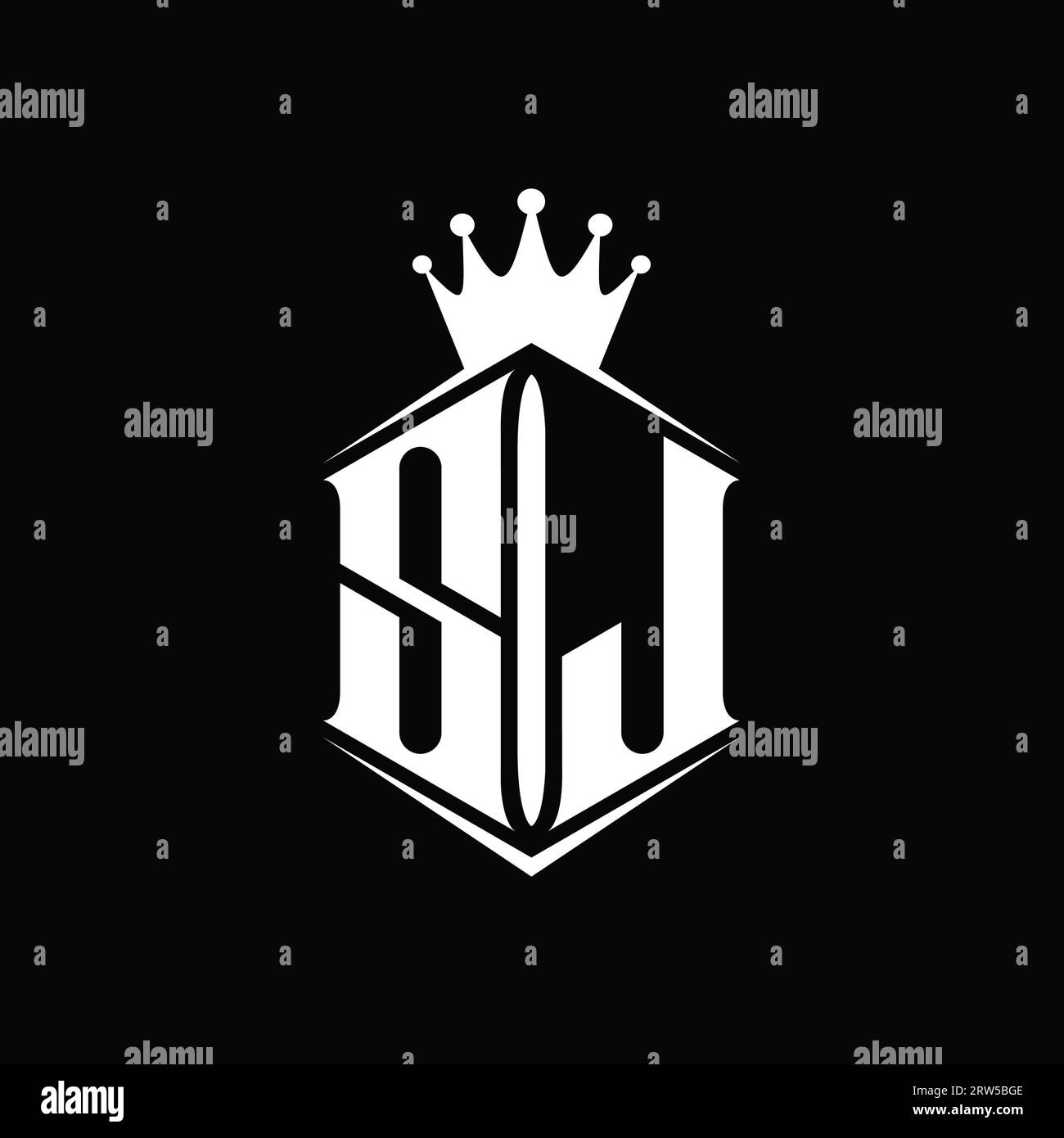SJ Letter Logo monogram hexagon shield shape crown with sharp style ...
