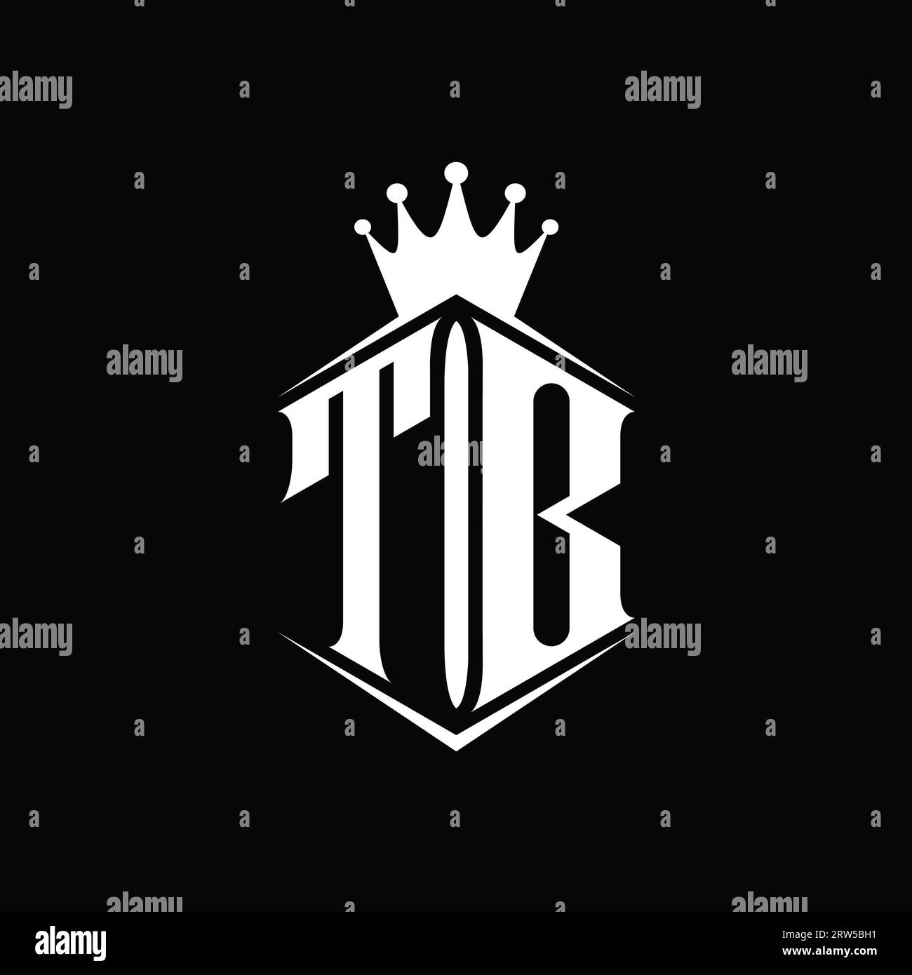 TB Letter Logo monogram hexagon shield shape crown with sharp style ...