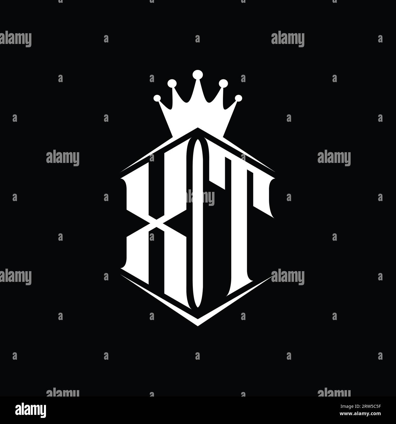 XT Letter Logo monogram hexagon shield shape crown with sharp style design template Stock Photo ...