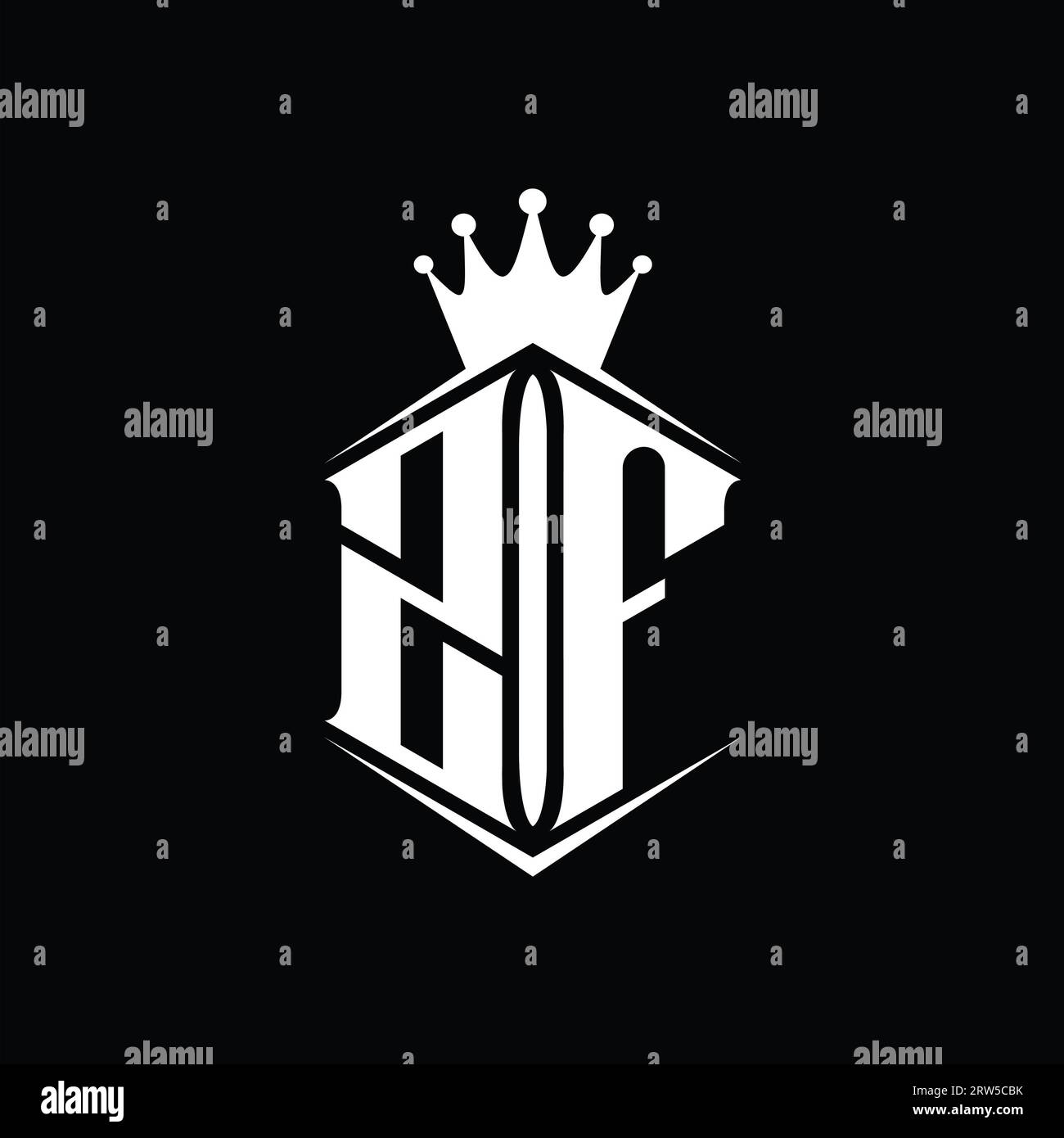 ZF Letter Logo monogram hexagon shield shape crown with sharp style ...