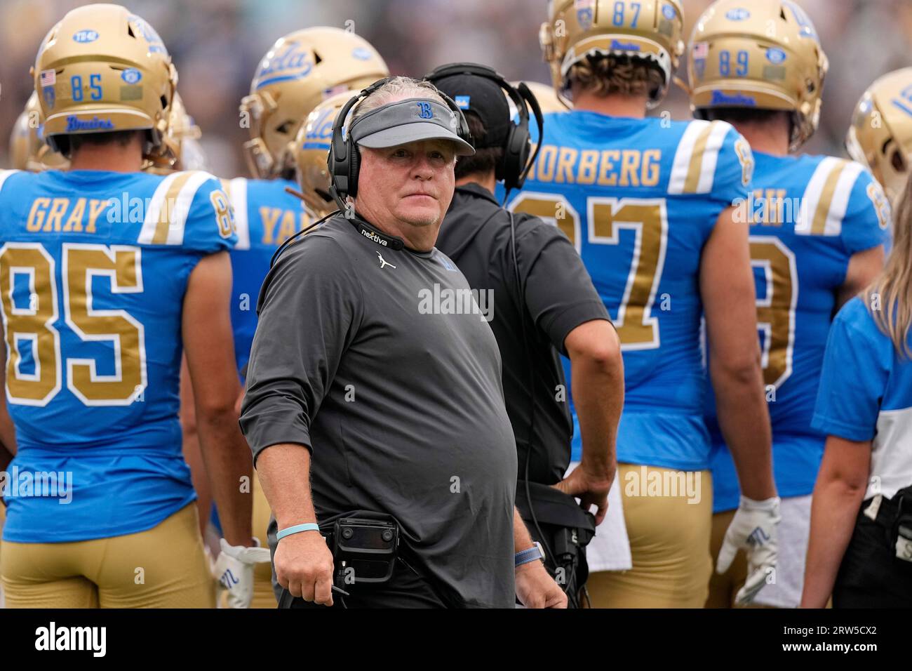UCLA head coach Chip Kelly stands on the sideline during the second ...