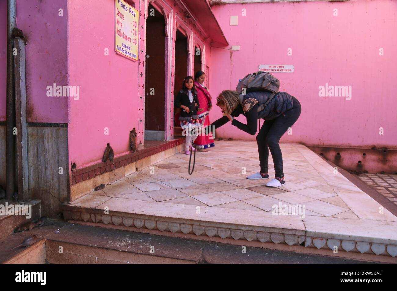 Deshnok, Rajasthan, India - January 16, 2017 : One tourist woman taking ...