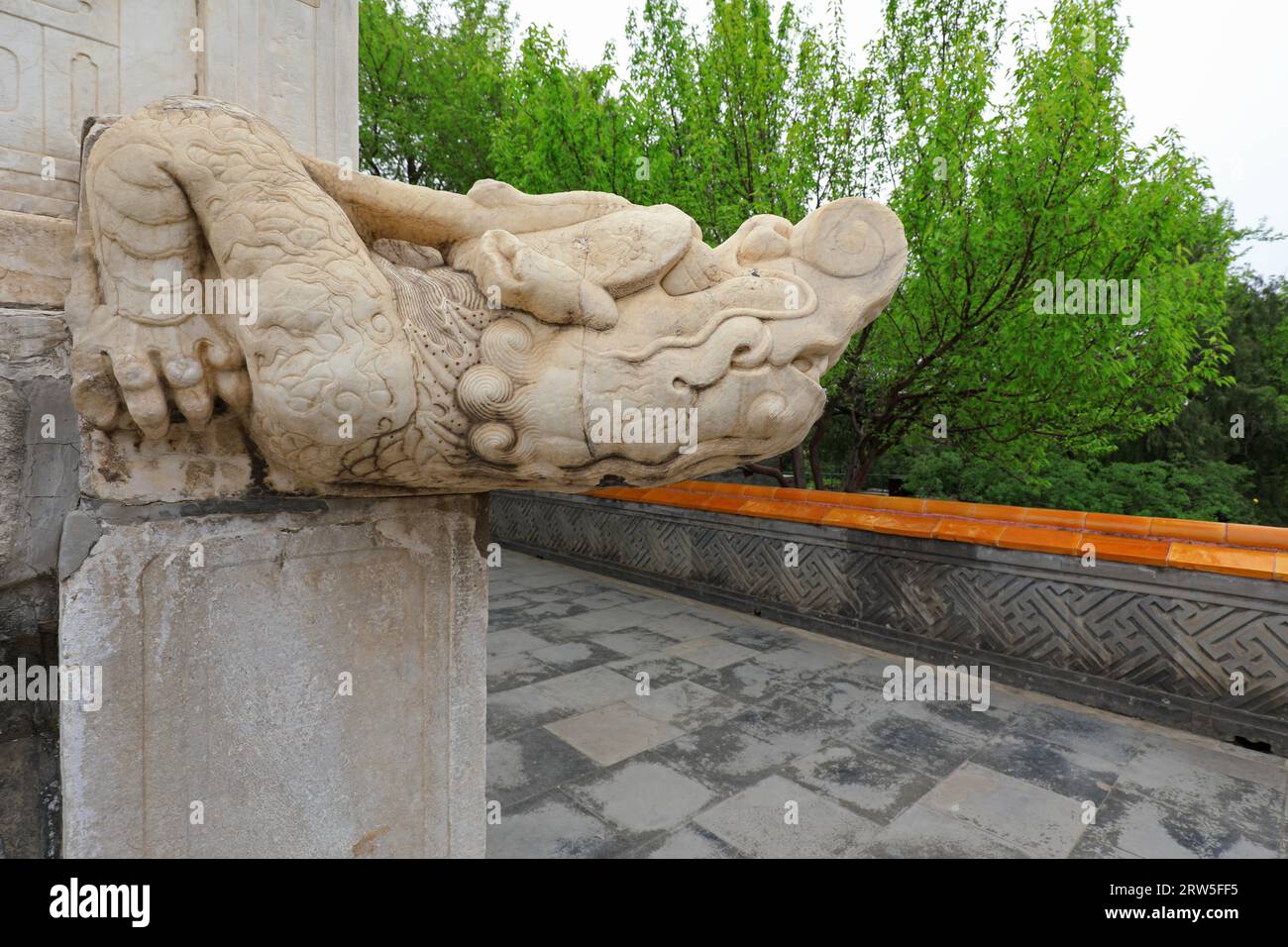 The dragon head sculpture is in a temple, Beijing Stock Photo - Alamy