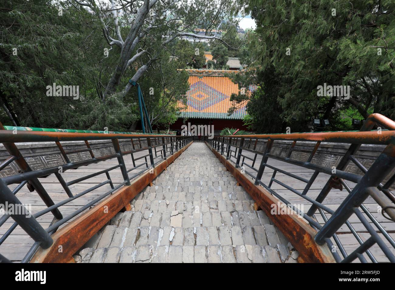 Chinese traditional stepped architectural landscape in a temple ...