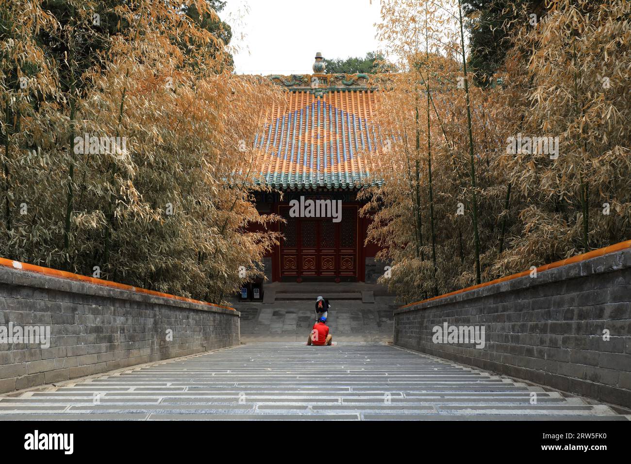 Chinese traditional stepped architectural landscape in a temple ...