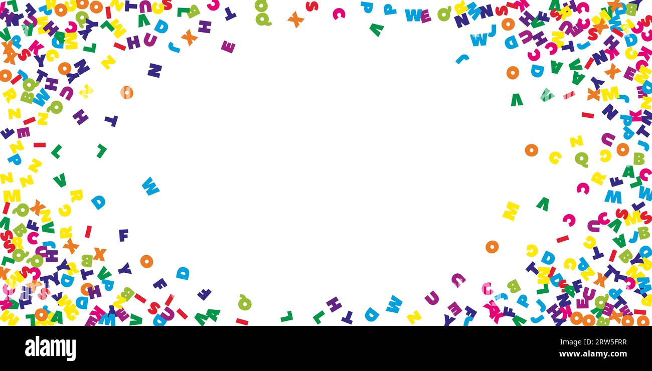 Falling letters of English language. Colorful flying words of Latin ...