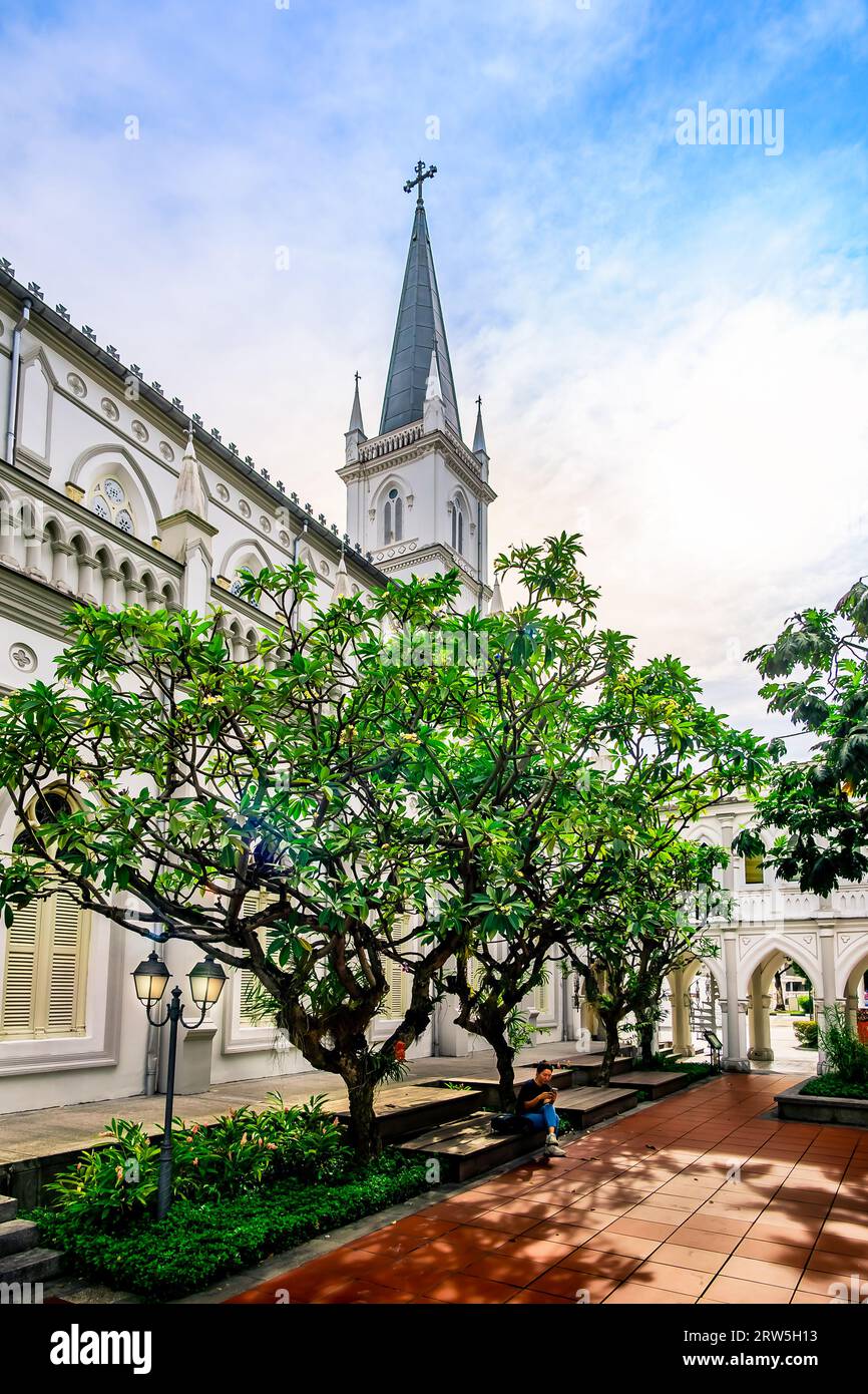 Colonial building of old catholic church in downtown of Singapore ...