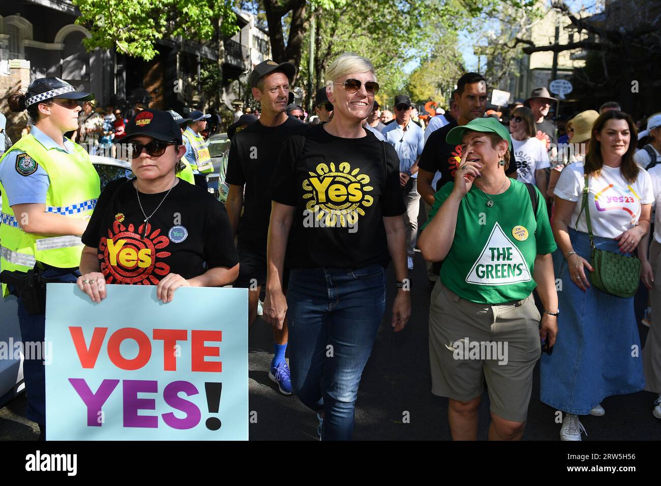 Sydney, Australia. 17th Sep, 2023. Participants hold up placards during ...