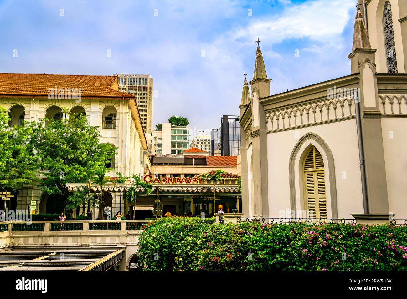 Colonial building of old catholic church in downtown of Singapore ...