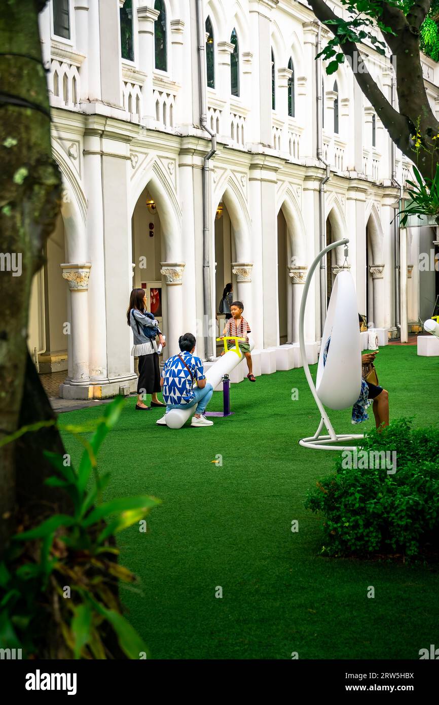 Colonial building of old catholic church in downtown of Singapore ...