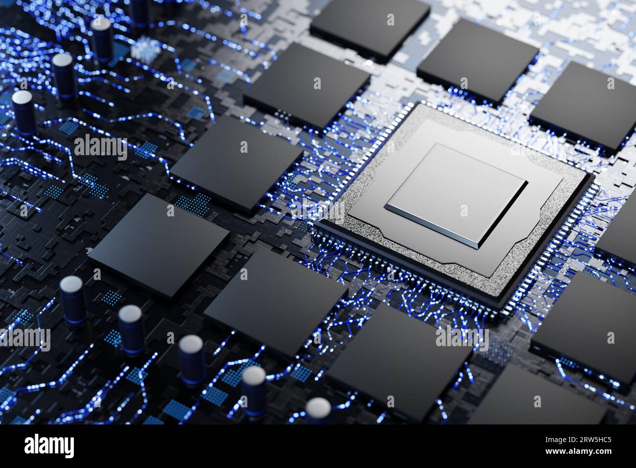 Conventional technologies. New microprocessor. Memory chips and central processor on an ...