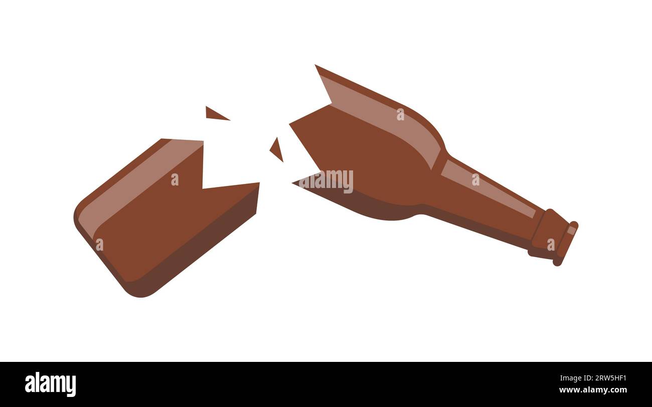 Broken beer bottle. Bottle broken into two halves. Broken, cracked ...