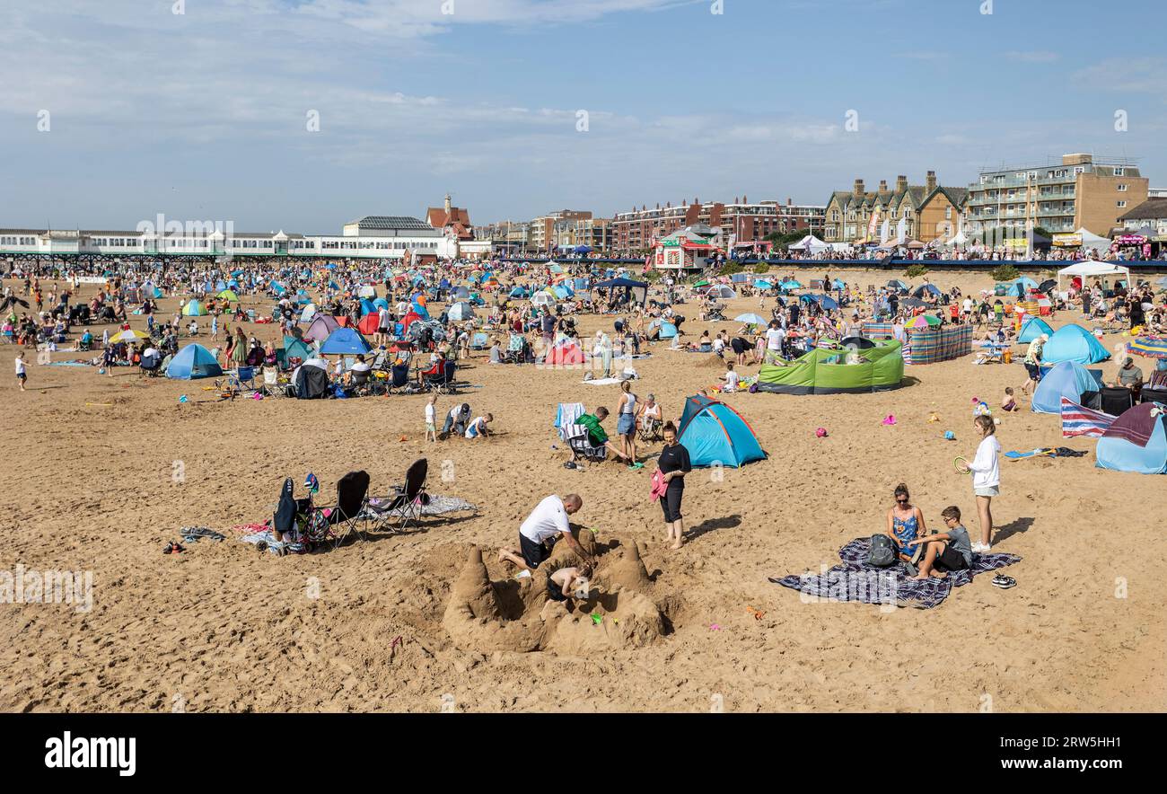 Lytham st annes Lancashire uk 9th September 2023 Crowded beach on the seafront of lytham st ...