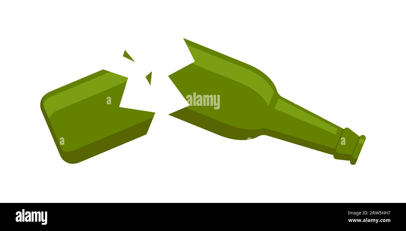 Broken beer bottle. Bottle broken into two halves. Broken, cracked ...